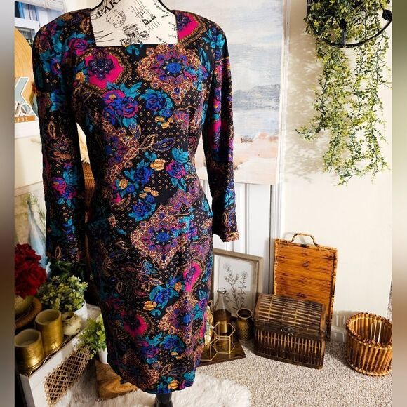 Santa Fe | Dresses | Vtg 8s Santa Femandala Print Vibrant Floral Design ...